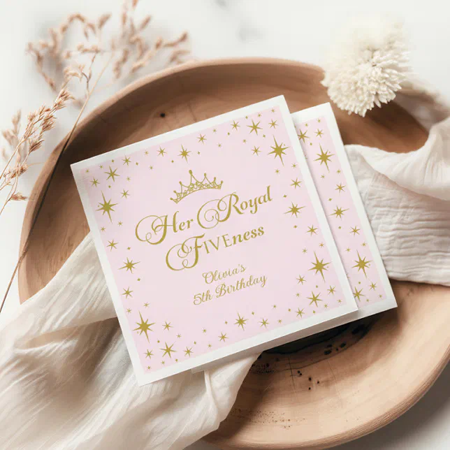 Her Royal Fiveness Gold Princess 5th Birthday Napkins | Zazzle