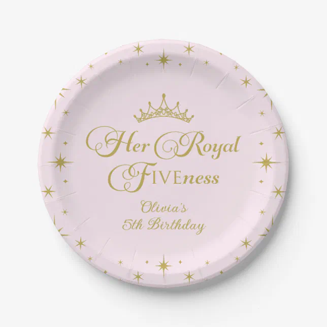 Her Royal Fiveness Gold Princess 5th Birthday Pape Paper Plates | Zazzle