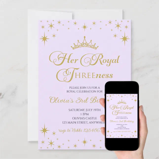 Her Royal Threeness Gold Princess 3rd Birthday Invitation | Zazzle
