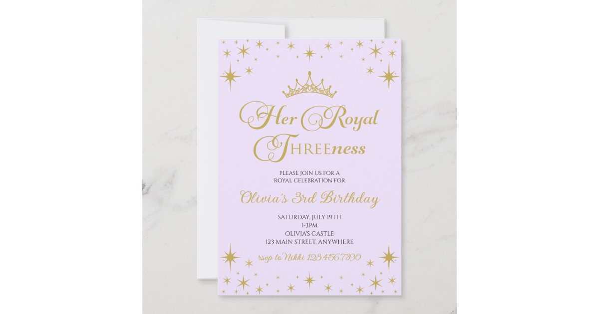 Her Royal Threeness Gold Princess 3rd Birthday Invitation | Zazzle