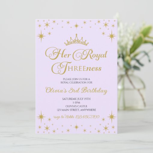 Her Royal Threeness Gold Princess 3rd Birthday Invitation | Zazzle
