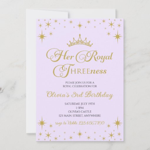 Her Royal Threeness Gold Princess 3rd Birthday Invitation | Zazzle