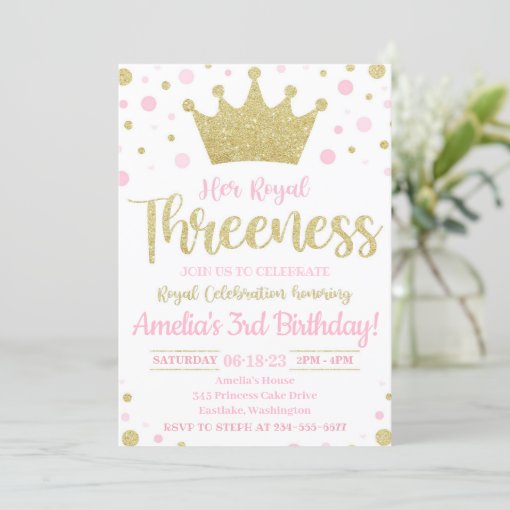 Her Royal Threeness Invitation | Princess Invite | Zazzle