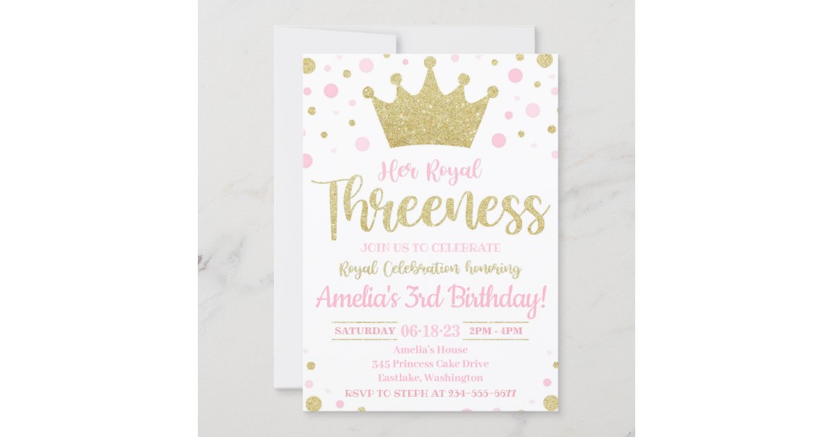 Her Royal Threeness Invitation | Princess Invite | Zazzle