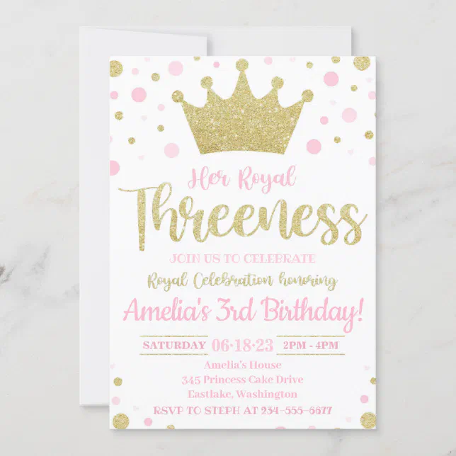Her Royal Threeness Invitation | Princess Invite | Zazzle