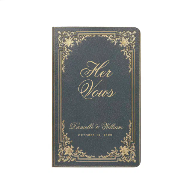 Her Vows Elegant Blue Vintage Gold Wedding Book | Zazzle
