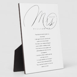 Her Vows Elegant Mrs. Newlyweds Wedding Vows White Plaque | Zazzle