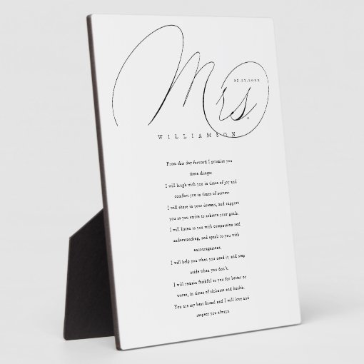 Her Vows Elegant Mrs. Newlyweds Wedding Vows White Plaque | Zazzle
