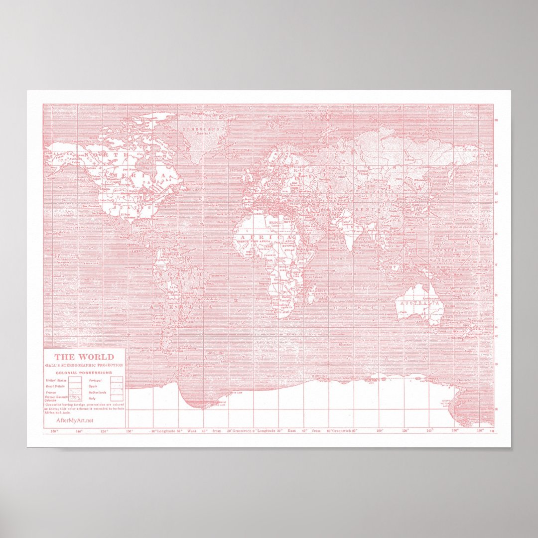 Her World ~ Pink Vintage World Map Poster | Zazzle