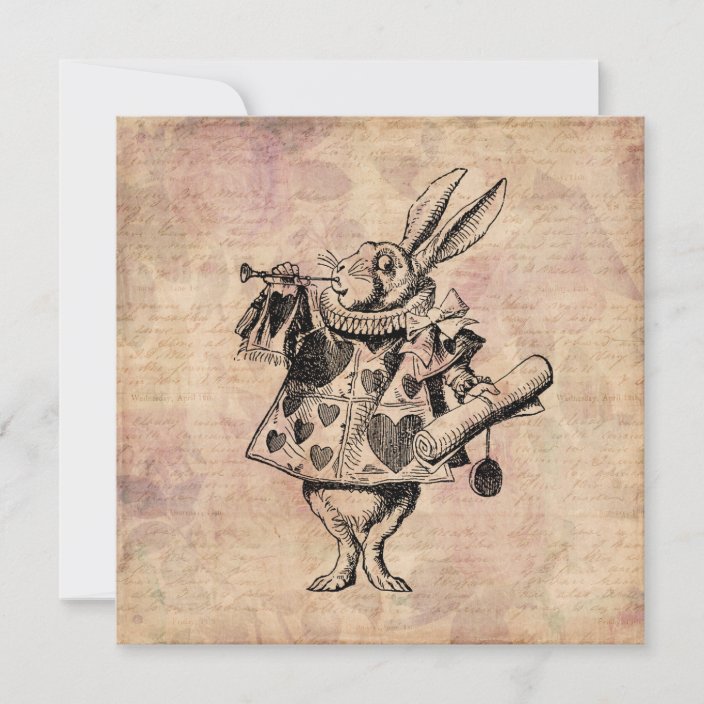 Herald White Rabbit Alice in Wonderland Floral Holiday Card | Zazzle.com