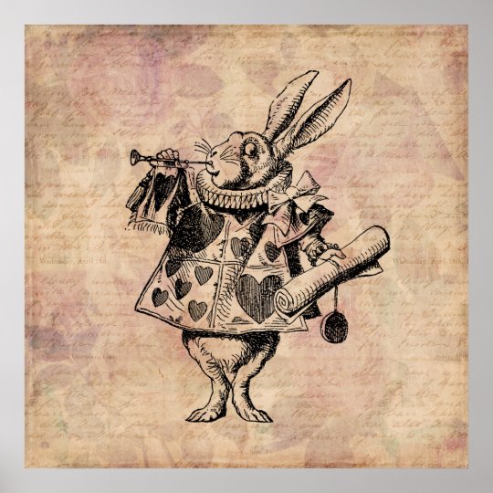 Herald White Rabbit Alice in Wonderland Floral Poster | Zazzle.com