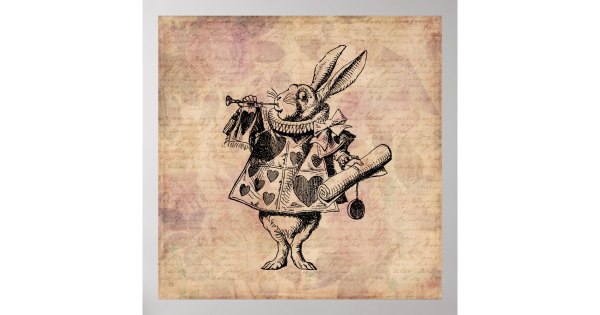 Herald White Rabbit Alice in Wonderland Floral Poster | Zazzle