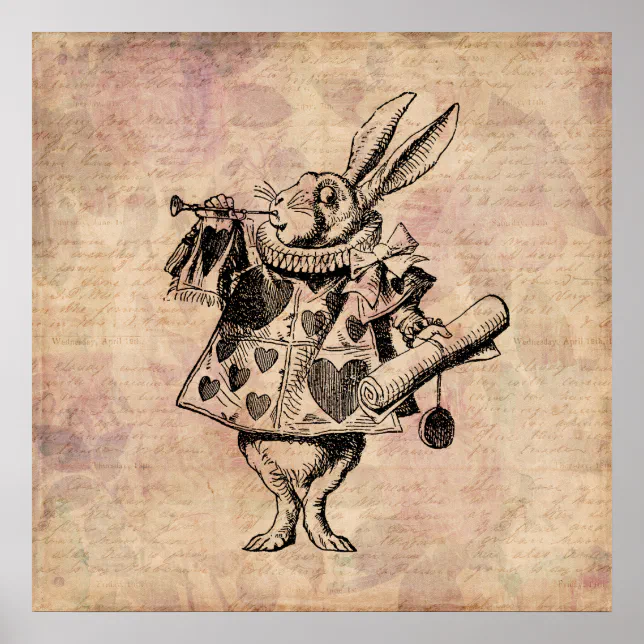 Herald White Rabbit Alice in Wonderland Floral Poster | Zazzle