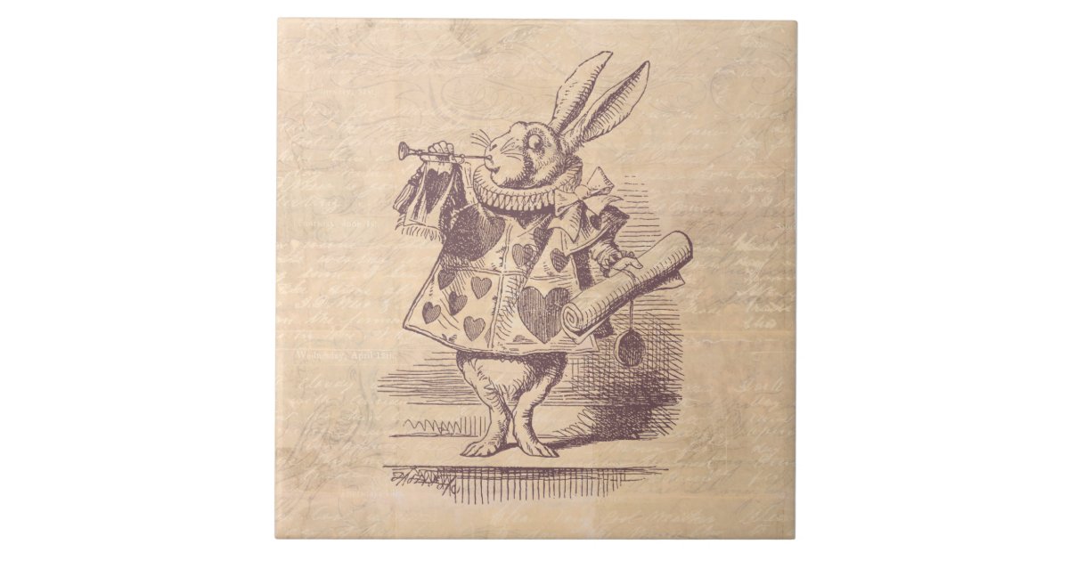 Herald White Rabbit Vintage Alice in Wonderland Ceramic Tile | Zazzle