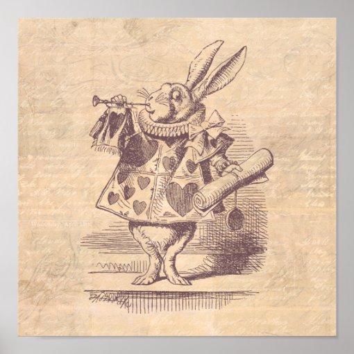 Herald White Rabbit Vintage Alice in Wonderland Poster | Zazzle