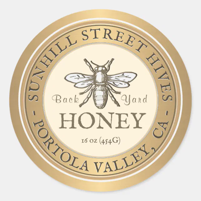 Heraldic Bee Metallic Gold & Ivory Honey Sticker | Zazzle