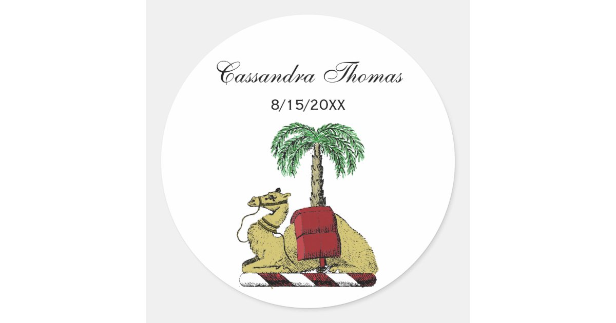 Heraldic Camel Palm Tree Color Coat of Arms Classic Round Sticker | Zazzle