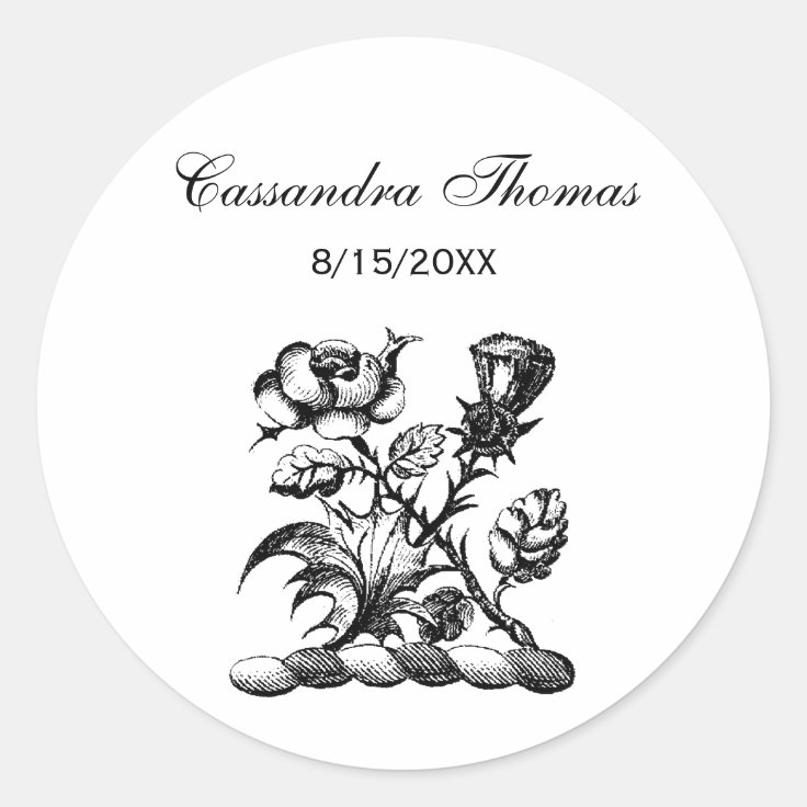 Heraldic Rose & Thistle Coat of Arms Crest Emblem Classic Round Sticker ...