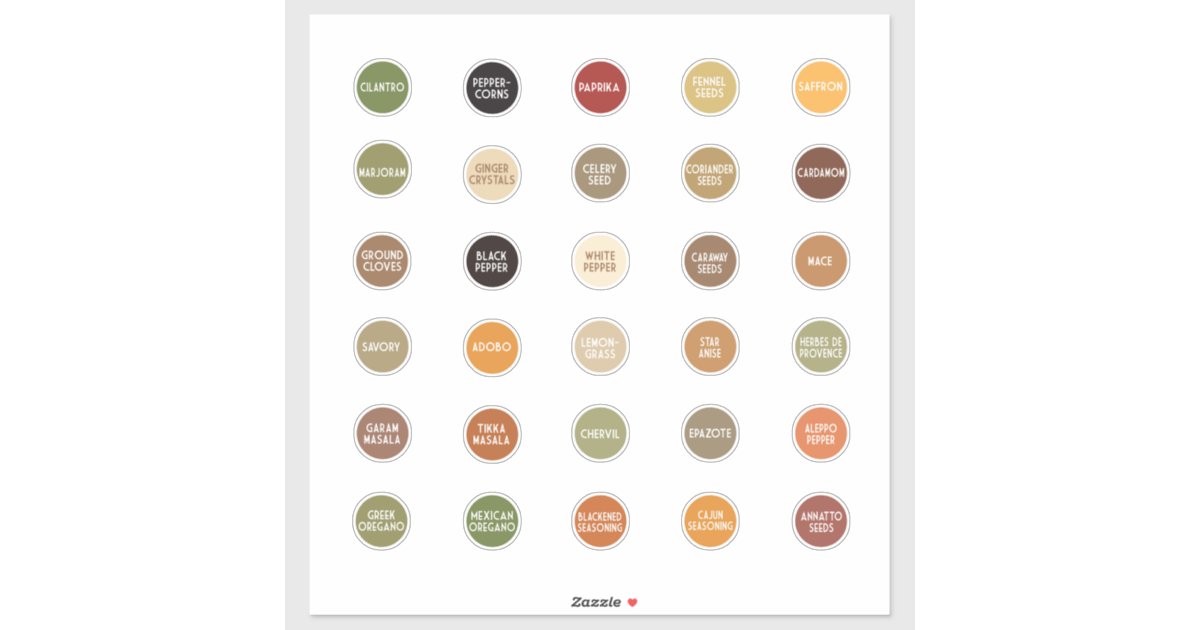 Herb and Spice Gourmet color coded labels | Zazzle