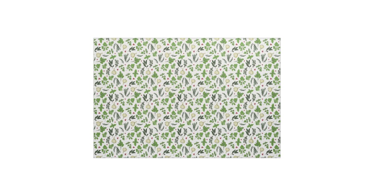Herb Garden Kitchen Culinary Herbs Pattern Fabric | Zazzle