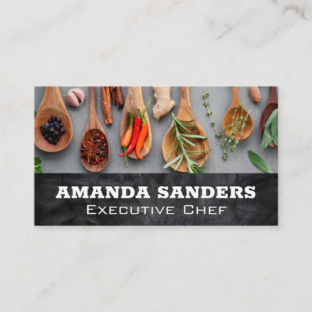 Herbs and Spices on Wooden Spoons | Culinary Business Card | Zazzle
