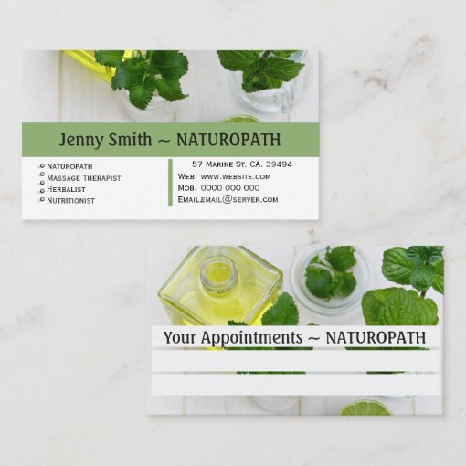 Herbs & Oil Naturopath Appointment Business Card | Zazzle