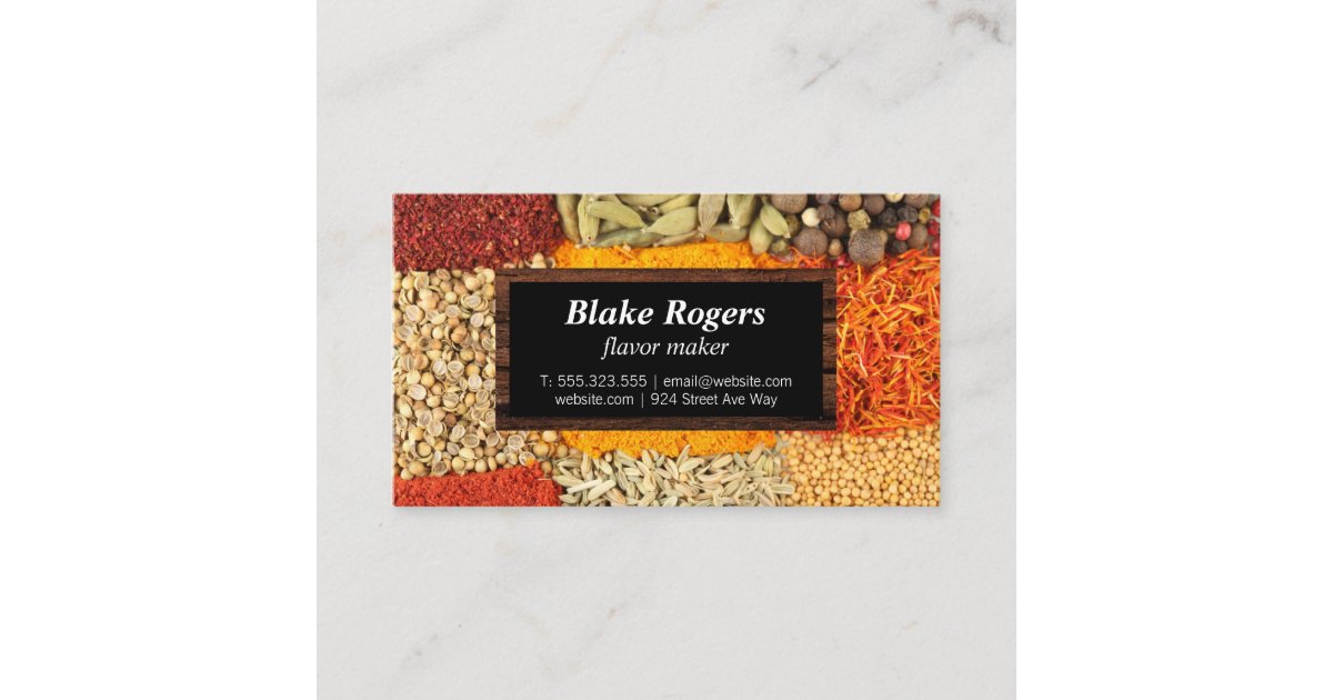 Herbs & Spices | Black / Wood Frame Business Card | Zazzle