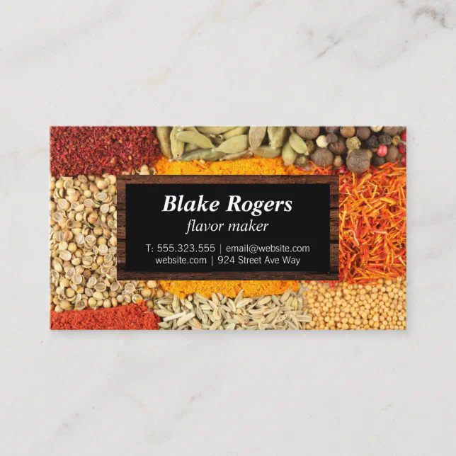 Herbs & Spices | Black / Wood Frame Business Card | Zazzle