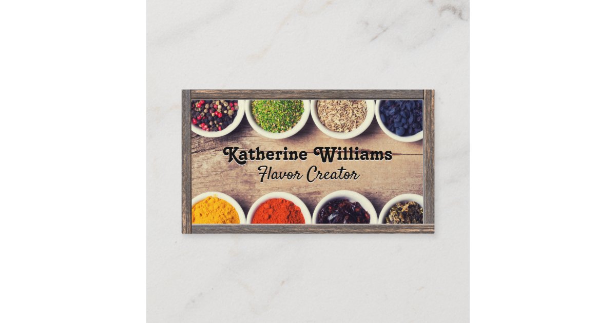 Herbs & Spices | Wood Frame Business Card | Zazzle