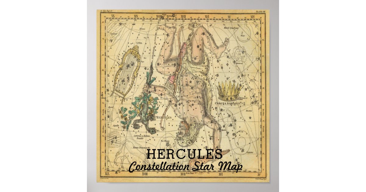 Hercules Constellation Star Map Crown Lyra Poster | Zazzle