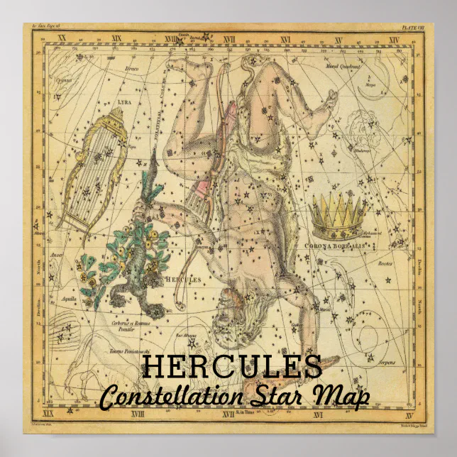 Hercules Constellation Star Map Crown Lyra Poster | Zazzle
