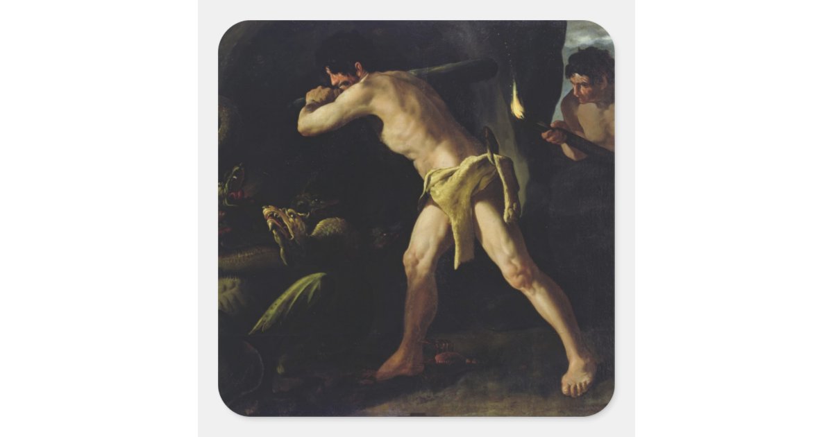 Hercules Fighting with the Lernaean Hydra Square Sticker | Zazzle