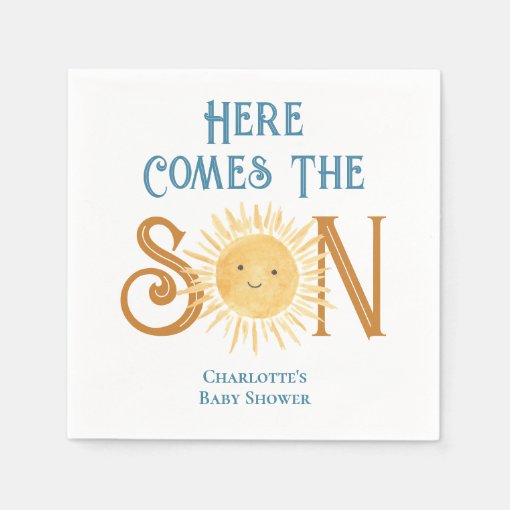 Here Come The Son Baby Shower Napkins | Zazzle