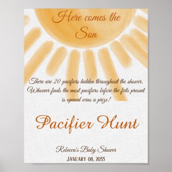 Here Comes Sunshine Baby Shower Pacifier Hunt Game Poster | Zazzle