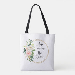 Here Comes the Bride Pink Floral Tote Bag | Zazzle