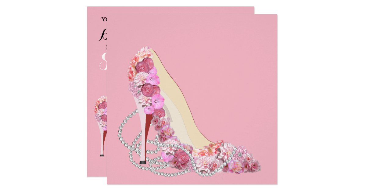 Here Comes The Bride Pink Flowers & Diamonds Party Invitation | Zazzle.com