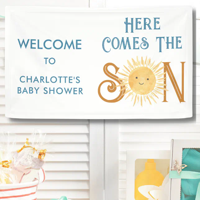 Here Comes The Son Baby Shower Banner | Zazzle
