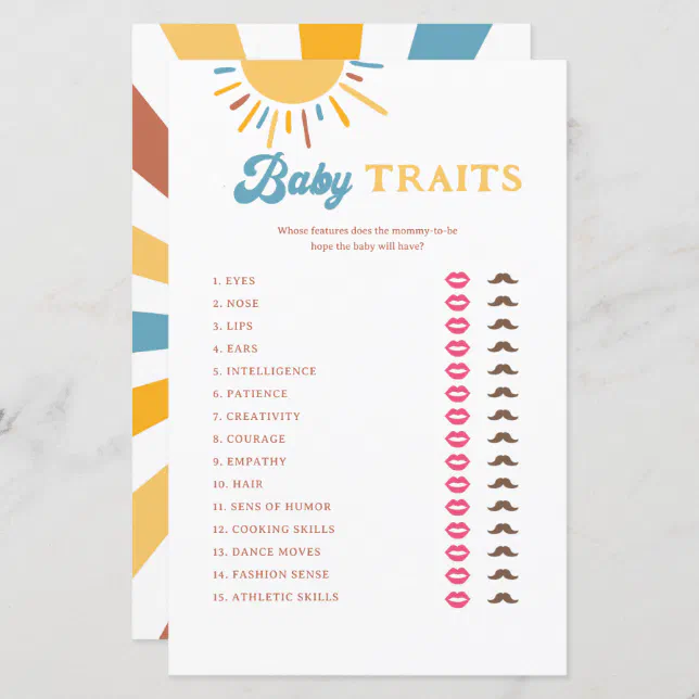 Here Comes The Son Baby Traits Game | Zazzle