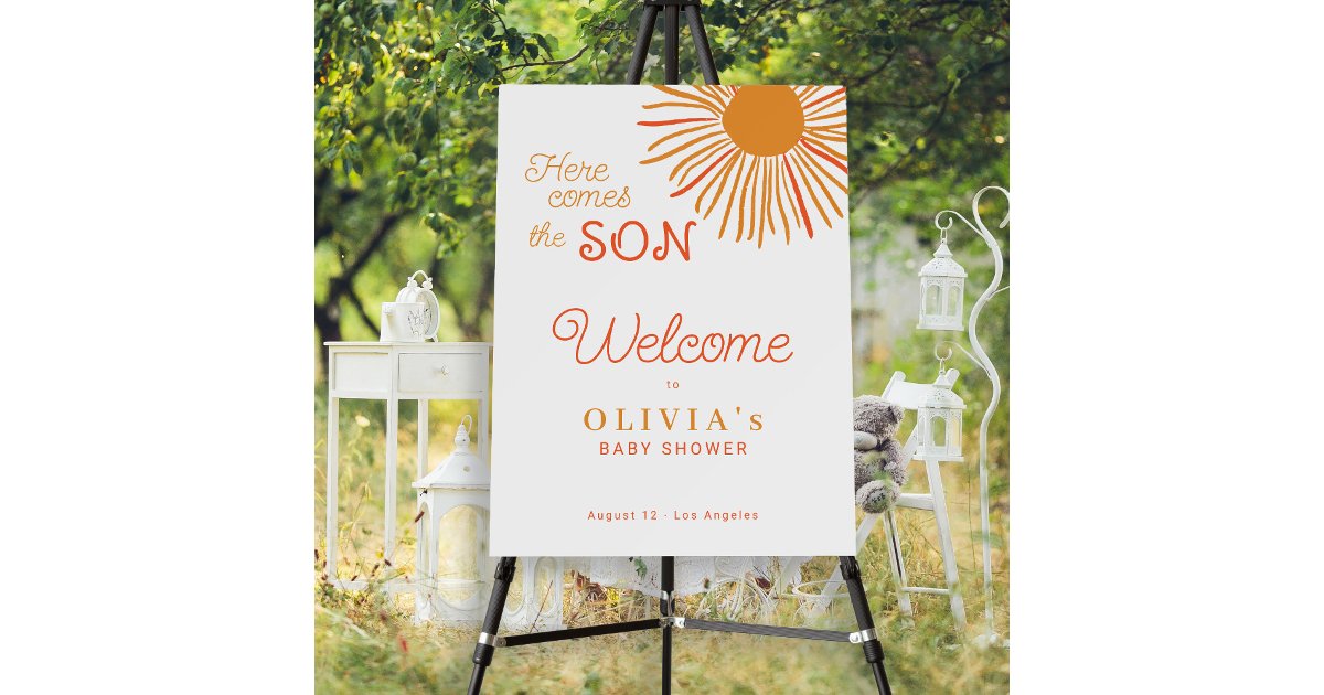 Here comes the son boy baby shower welcome foam board | Zazzle