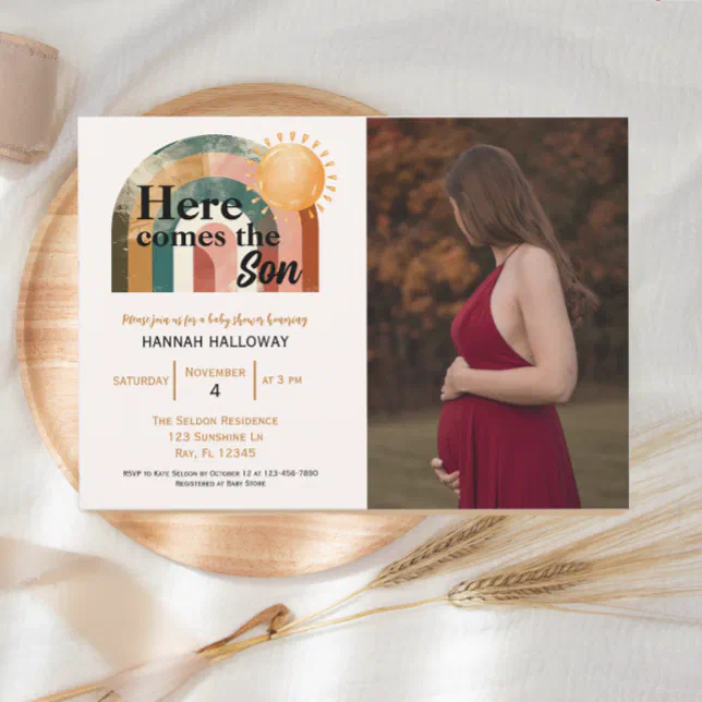 Here Comes the Son Rainbow Baby Shower Photo Invitation | Zazzle
