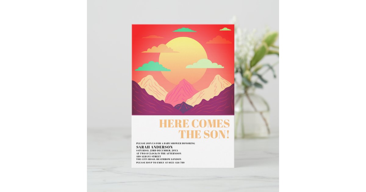 Here Comes The Son Retro Psychedelic Scenery Invitation | Zazzle