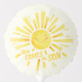 Here comes the son yellow sun whimsy baby shower balloon | Zazzle