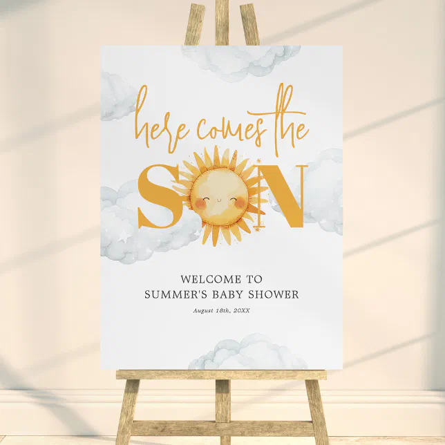 Here Comes The Sun Baby Shower Welcome Sign | Zazzle