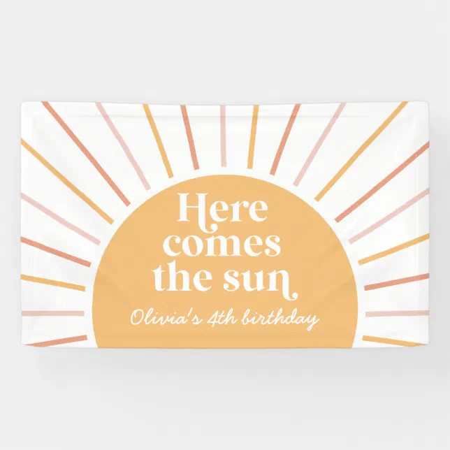 Here Comes the Sun Boho Sunshine birthday Banner | Zazzle