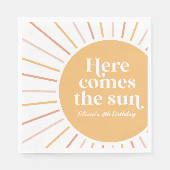 Here Comes the Sun Boho Sunshine birthday Napkins | Zazzle