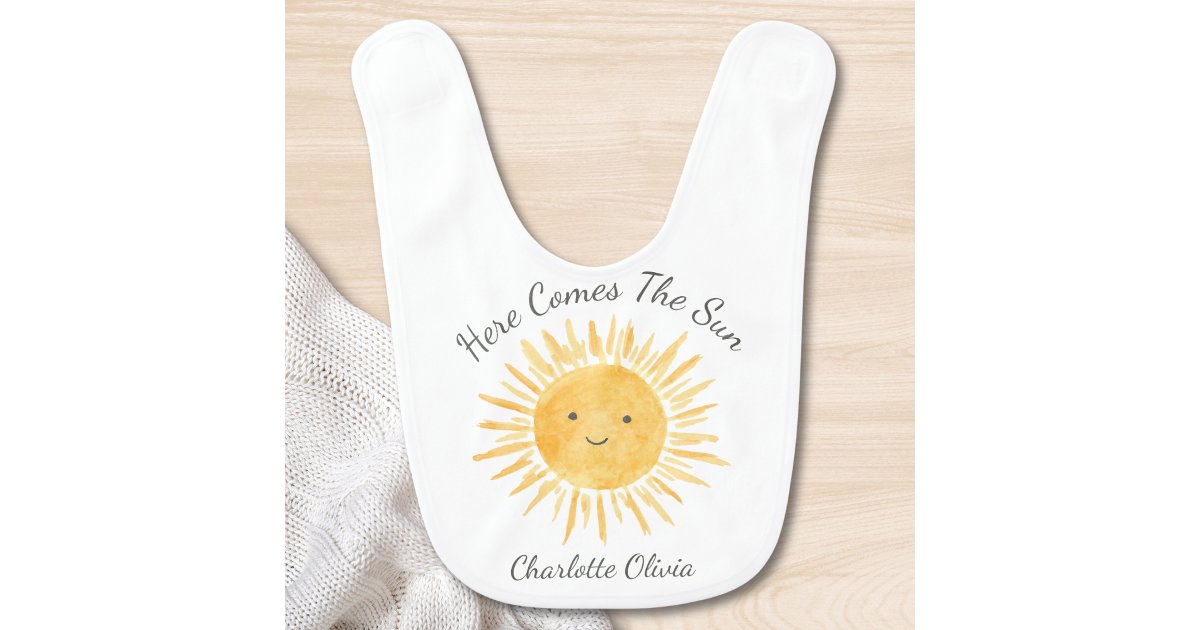 Here Comes The Sun Custom Baby Bib | Zazzle