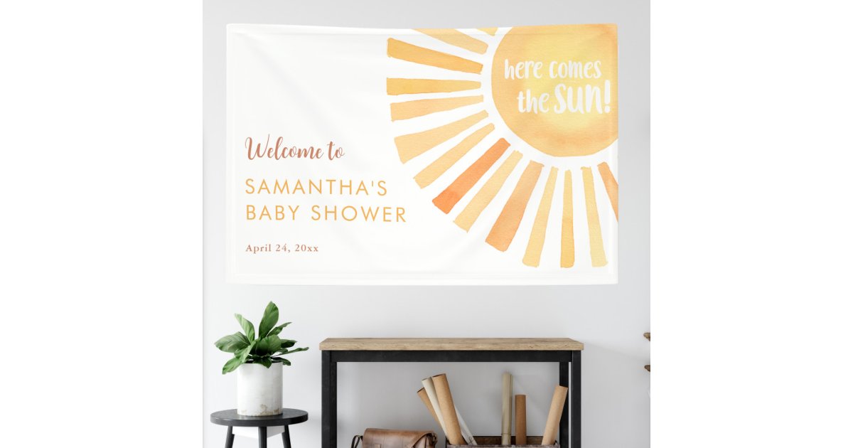 Here comes the sun gender neutral baby shower banner | Zazzle