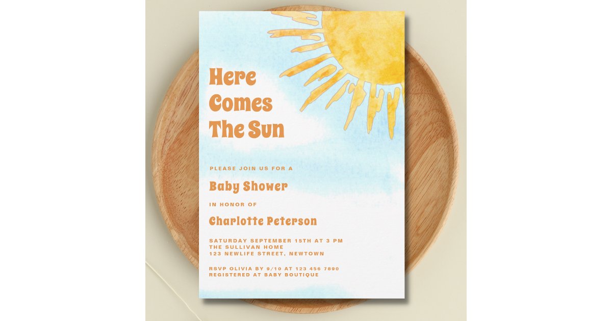 Here Comes The Sun Gender-Neutral Baby Shower Invitation | Zazzle