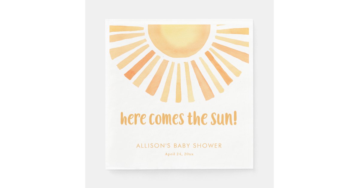 Here comes the Sun gender neutral baby shower Napkins | Zazzle