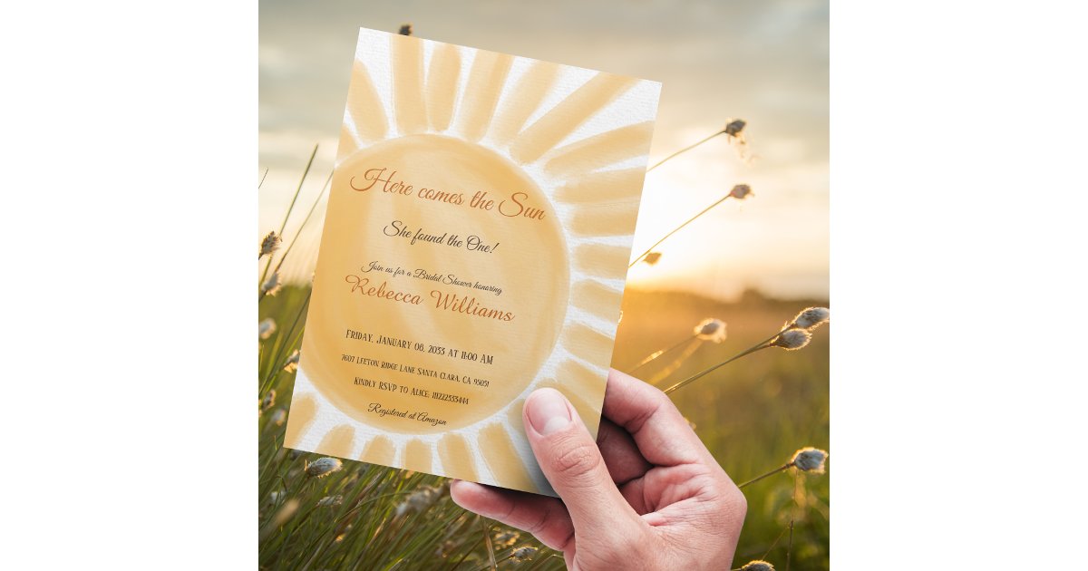 Here Comes the Sun Ray Yellow Bridal Shower Invitation | Zazzle